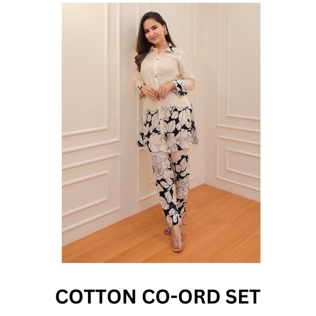 New Printed Cotton Cord Set for Woman Pink Kurta Pant Cord Set Cotton ...
