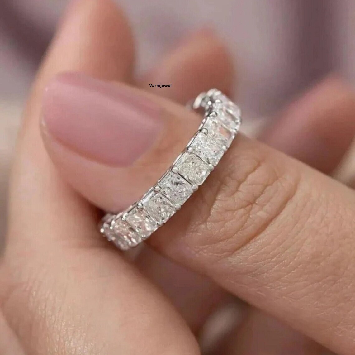 Radiant Cut Moissanite Wedding Band, 18K White Gold Promise Band, 3/4 ...