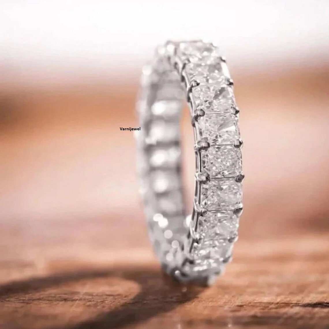 Radiant Cut Moissanite Wedding Band, 18K White Gold Promise Band, 3/4 ...