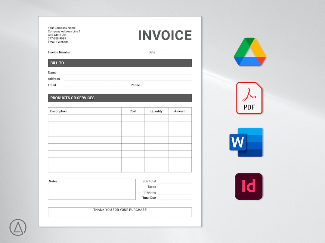 Mobile Friendly Invoice Template Pdf/google Drive/microsoft - Etsy