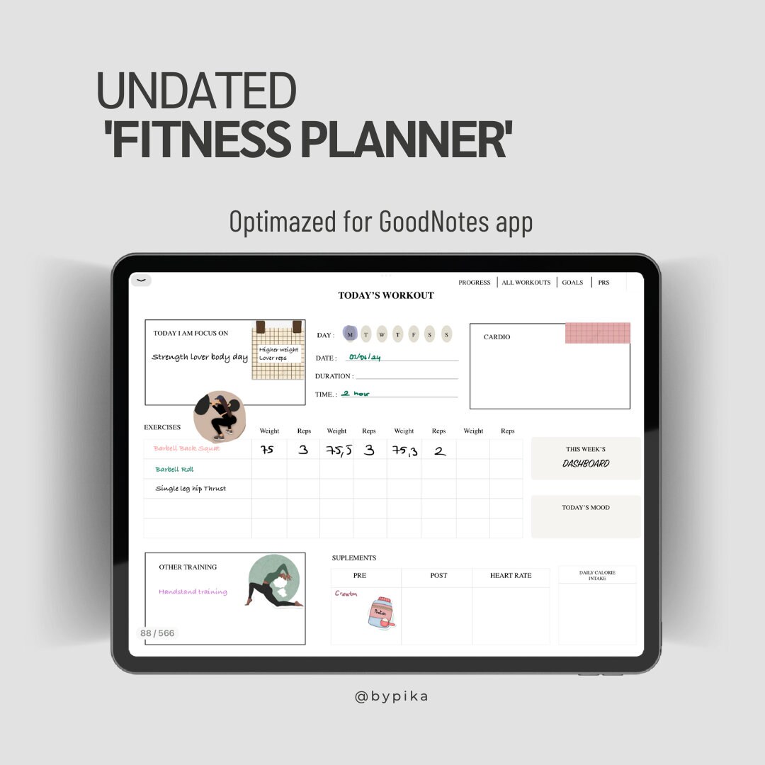 Digital Fitness Planner | Workout Planner, Fitness Journal, UNDATED ...