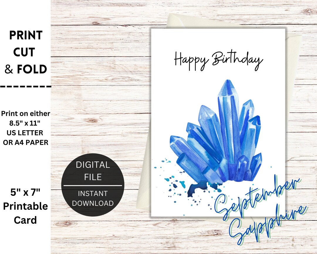 September Birthday Card - Printable Card - Sapphire Birthstone Greeting ...