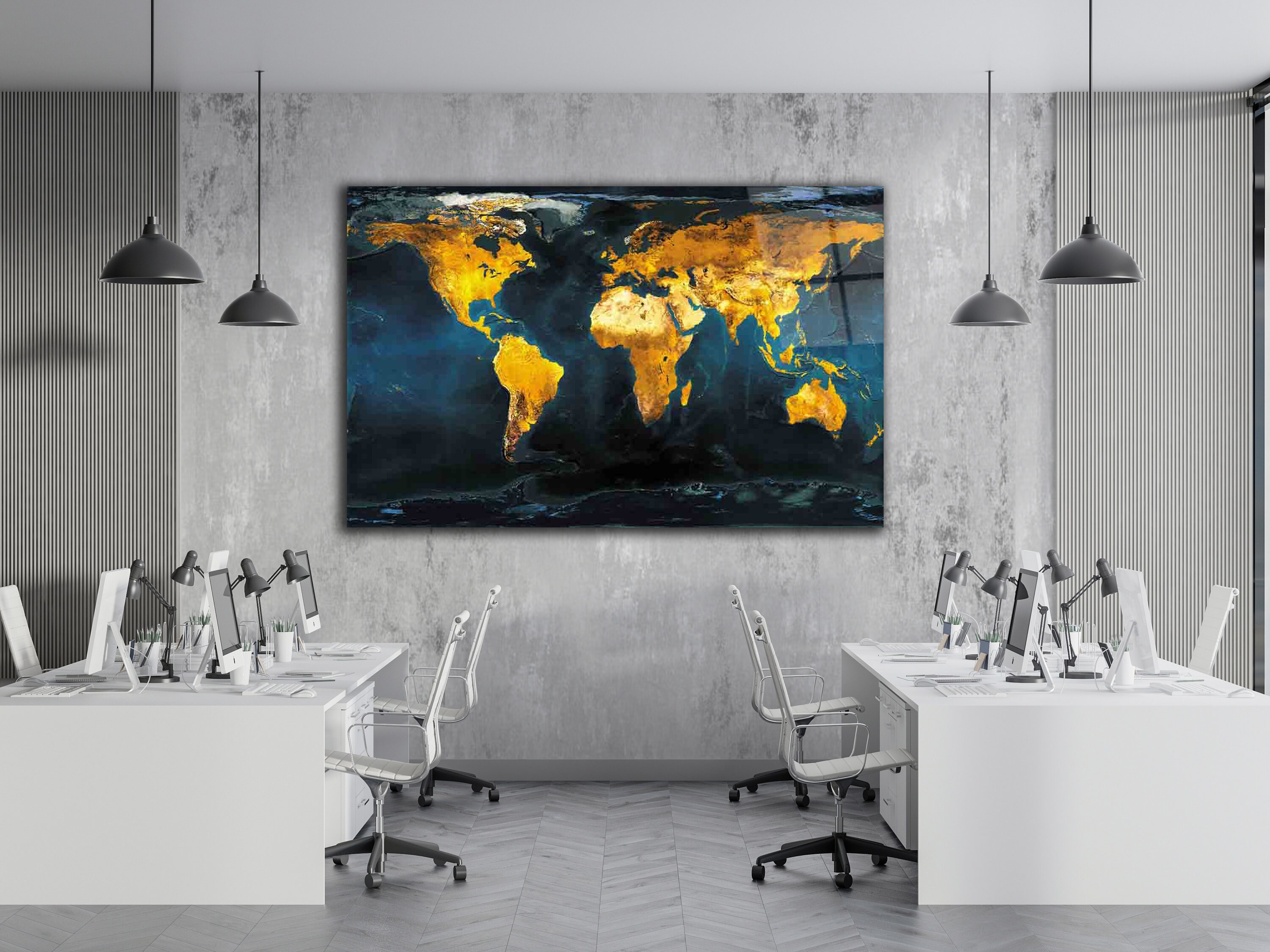Tempered Glass Wall Art World Map Print Glass Wall Art for Office Wall ...