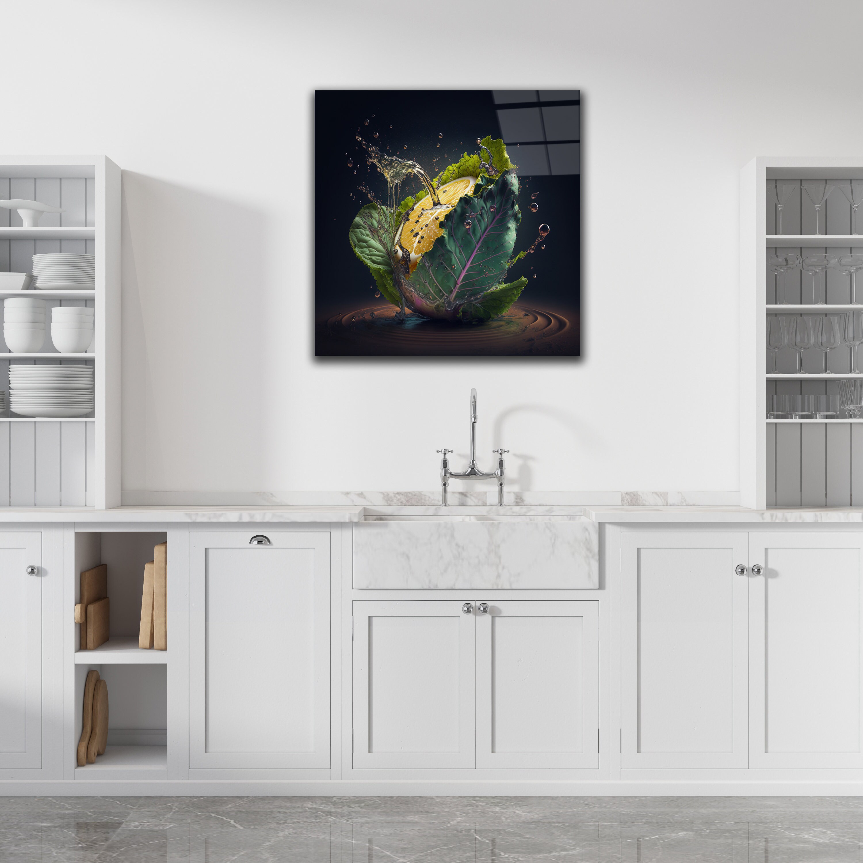 Tempered Glass Wall Art Lemon Splash Print Glass Wall Art Kitchen Wall ...