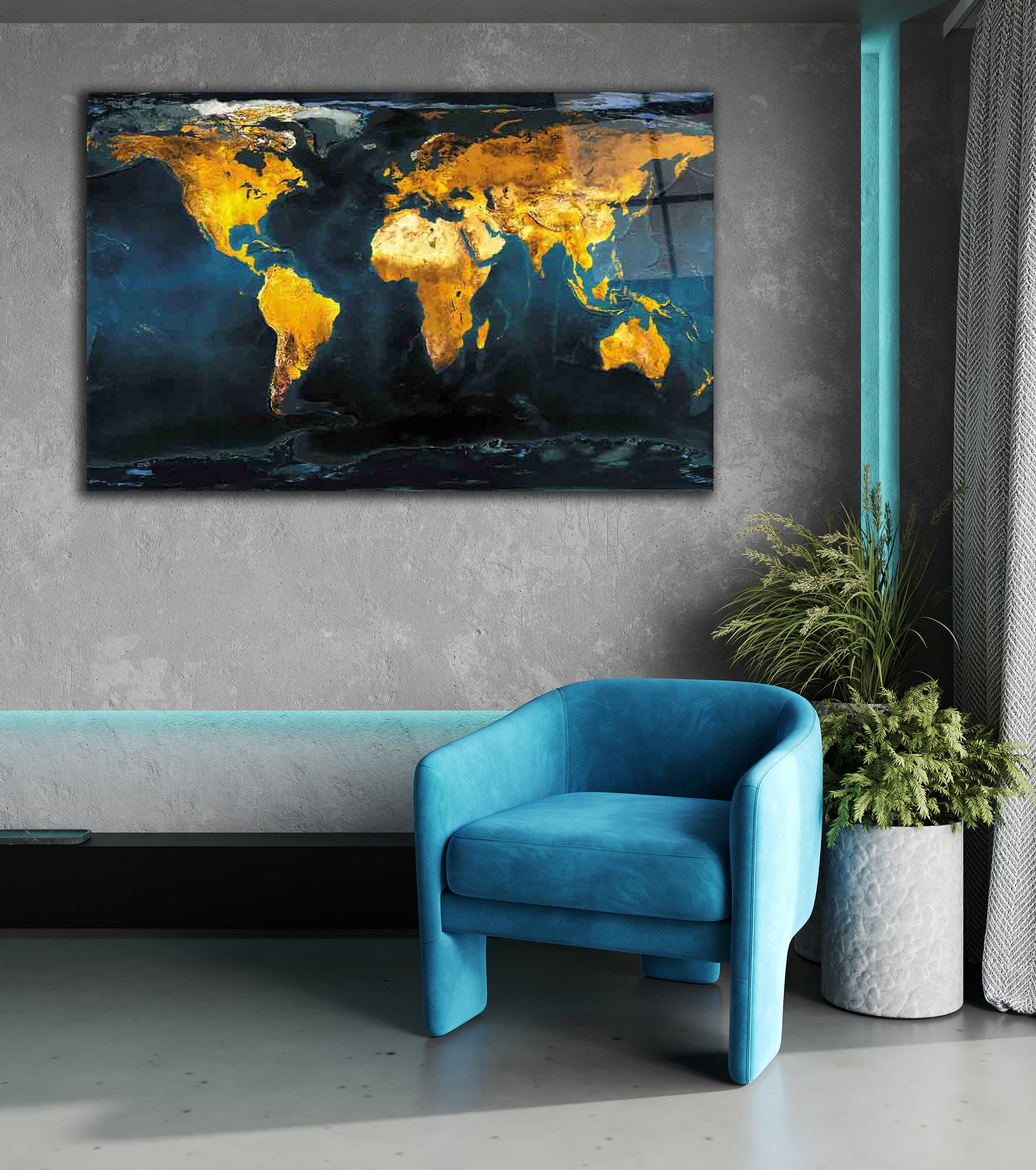 Tempered Glass Wall Art World Map Print Glass Wall Art for Office Wall ...