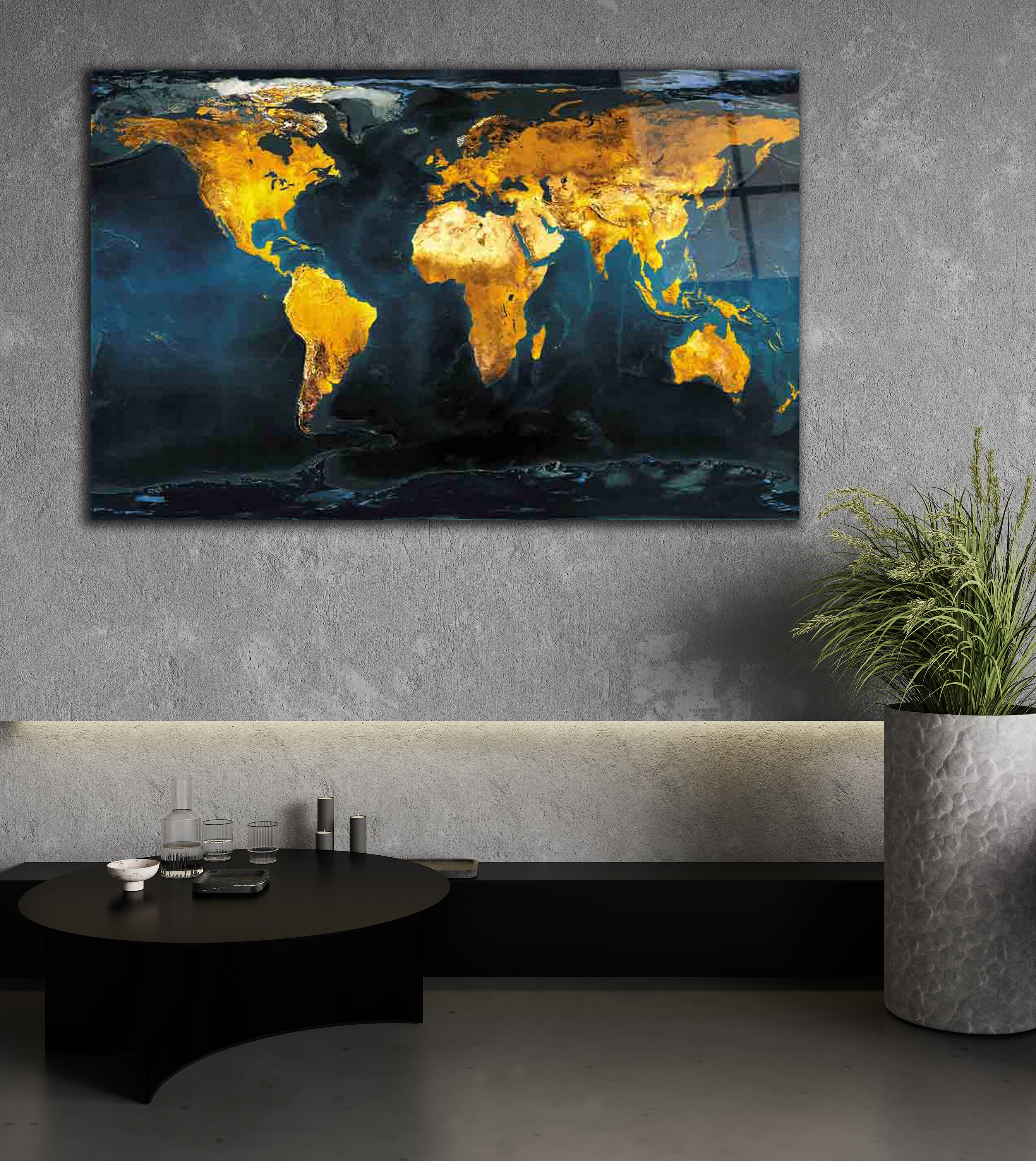 Tempered Glass Wall Art World Map Print Glass Wall Art for Office Wall ...
