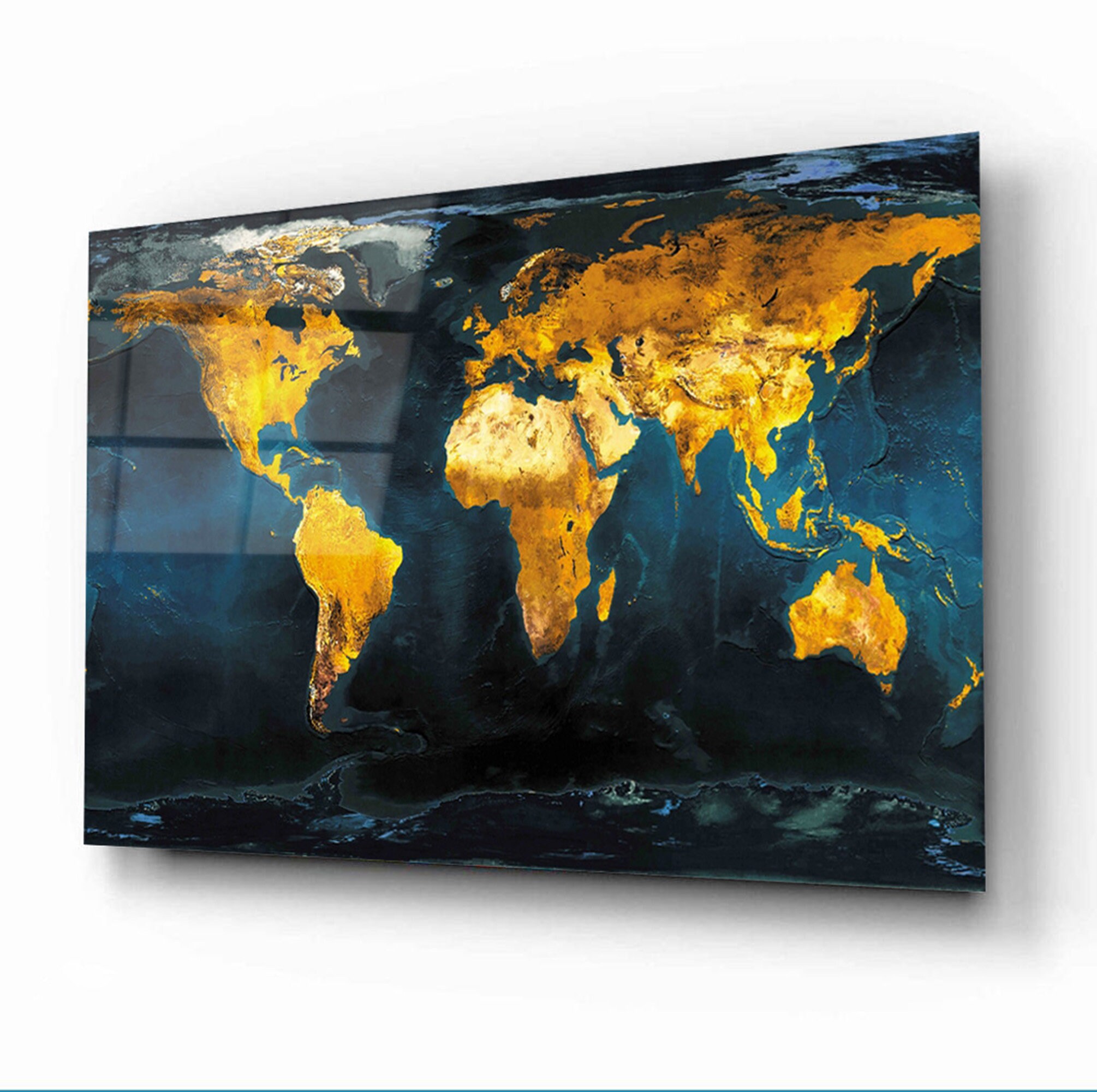 Tempered Glass Wall Art World Map Print Glass Wall Art for Office Wall ...