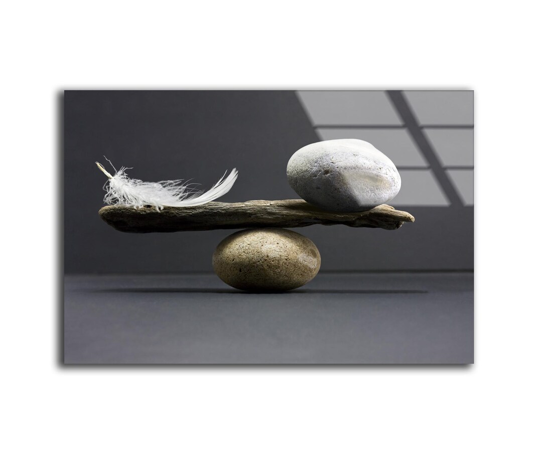 Stone and Feather Balance Glass Wall Art Tempered Large Glass Wall Art ...