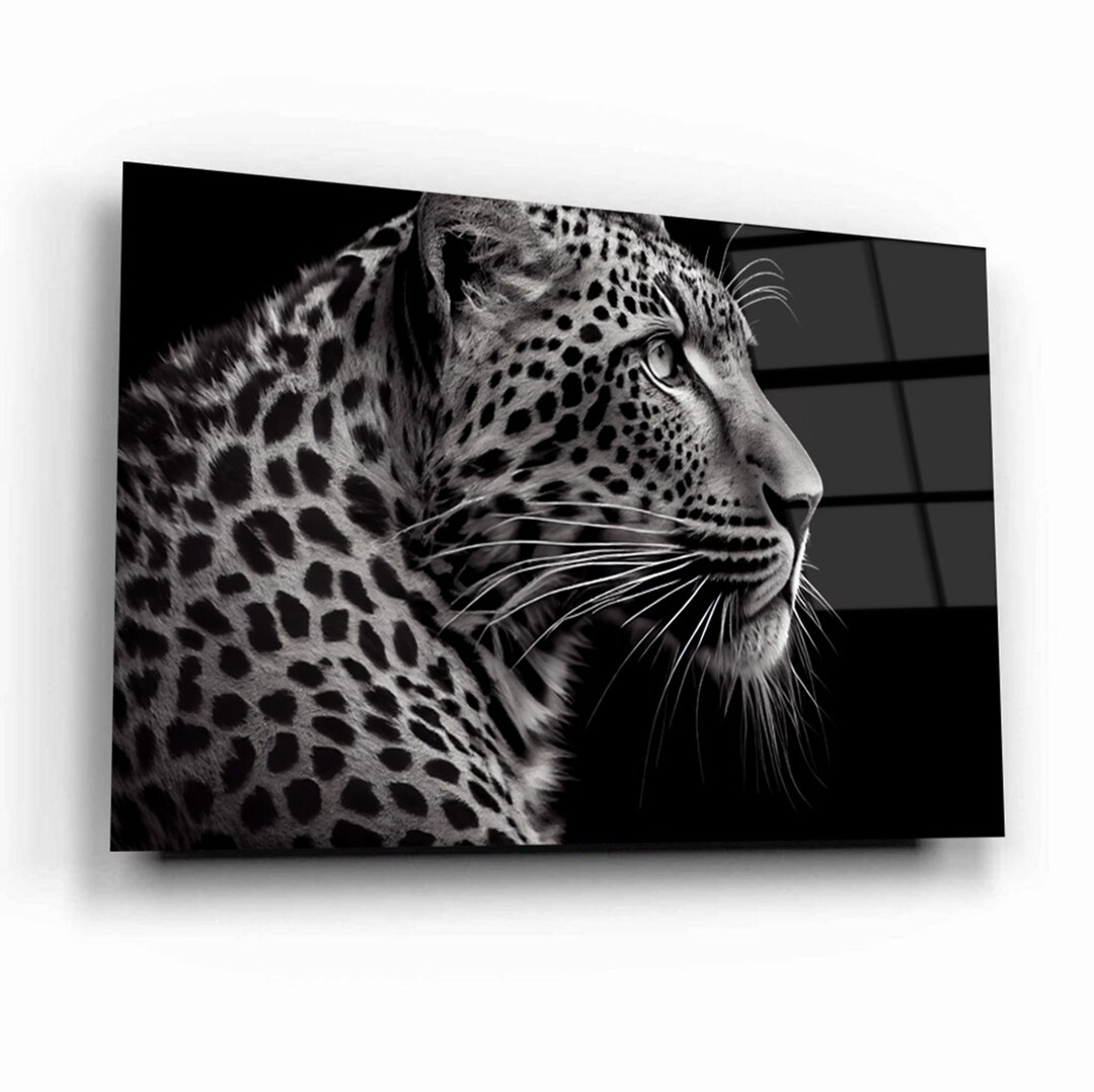 Tempered Glass Wall Art Jaguar Black-white Portrait Print Glass Wall ...