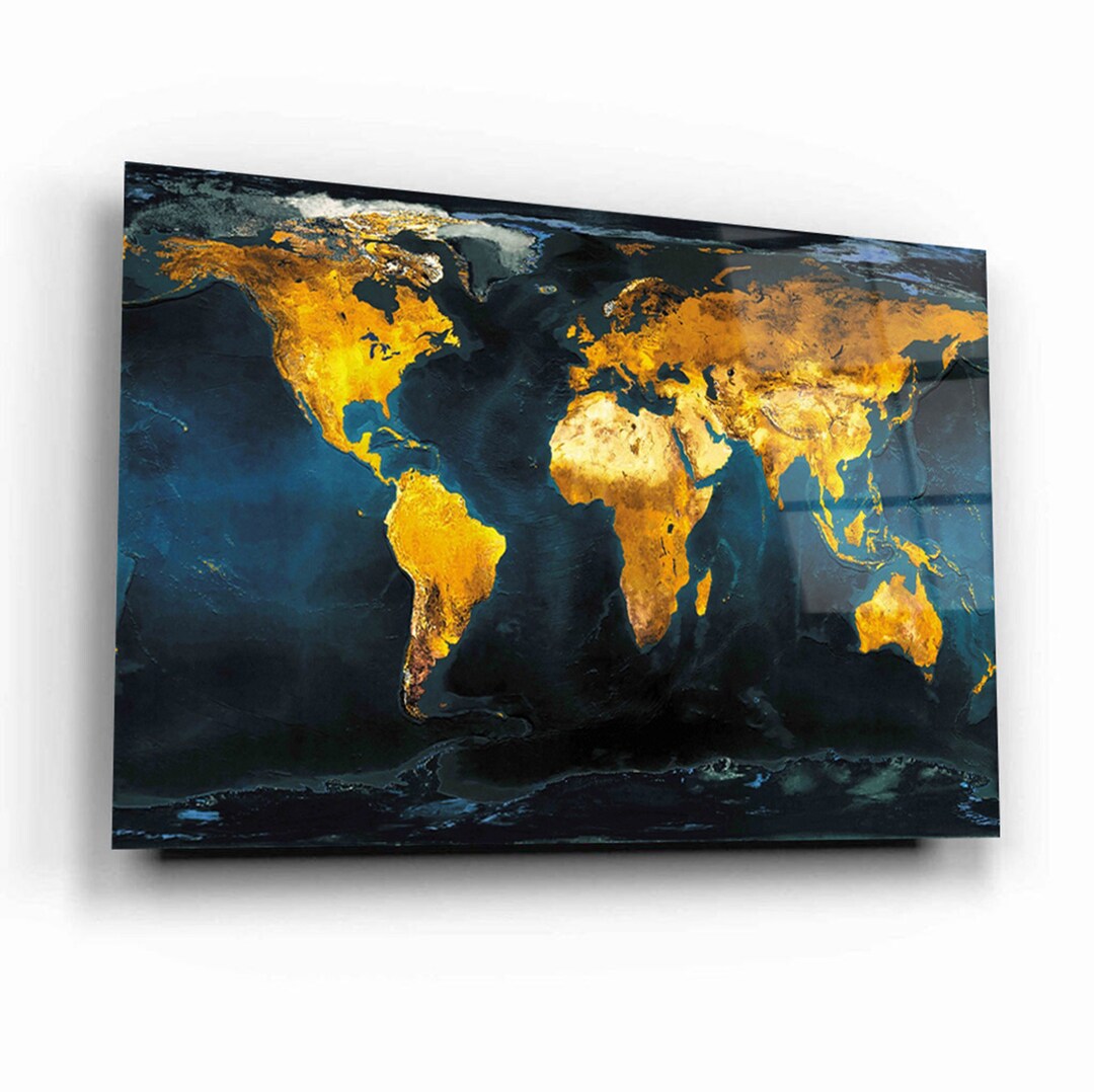 Tempered Glass Wall Art World Map Print Glass Wall Art for Office Wall ...