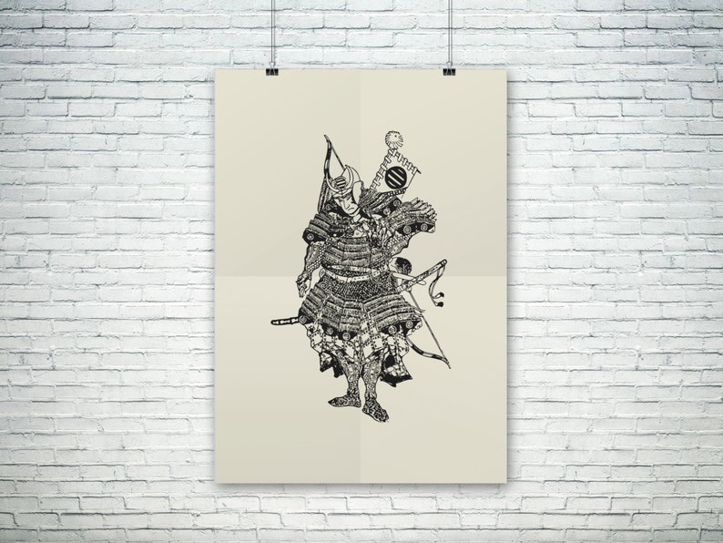 Japanese Samurai Full Armour Print | Samurai Poster | Traditional ...