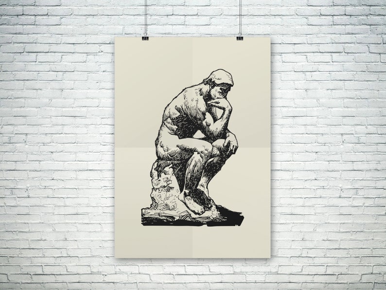 The Thinker Poster | Thinking Man Print | Sculpture Print | Gift for ...
