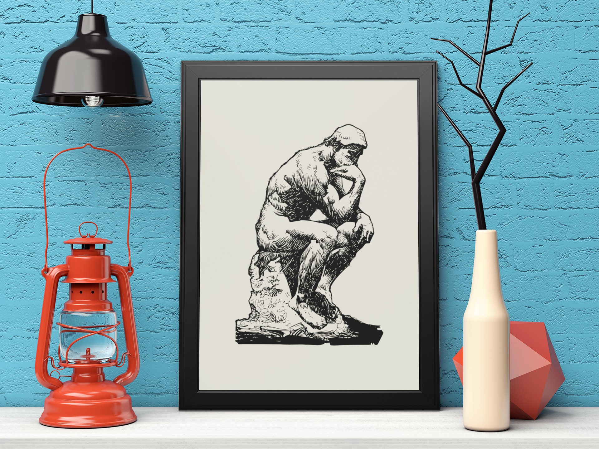 The Thinker Poster | Thinking Man Print | Sculpture Print | Gift for ...