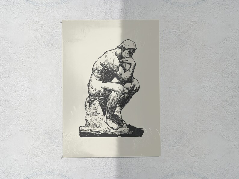 The Thinker Poster | Thinking Man Print | Sculpture Print | Gift for ...