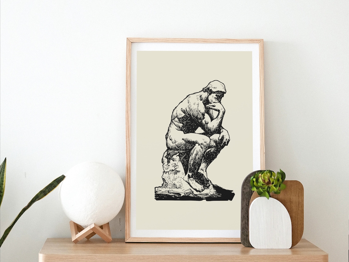 The Thinker Poster | Thinking Man Print | Sculpture Print | Gift for ...