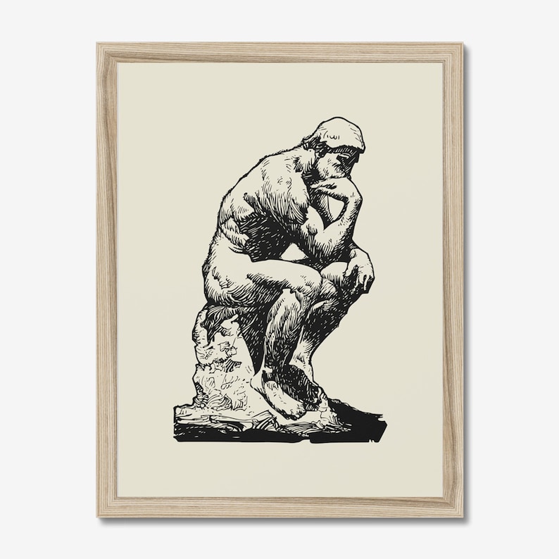 The Thinker Poster | Thinking Man Print | Sculpture Print | Gift for ...