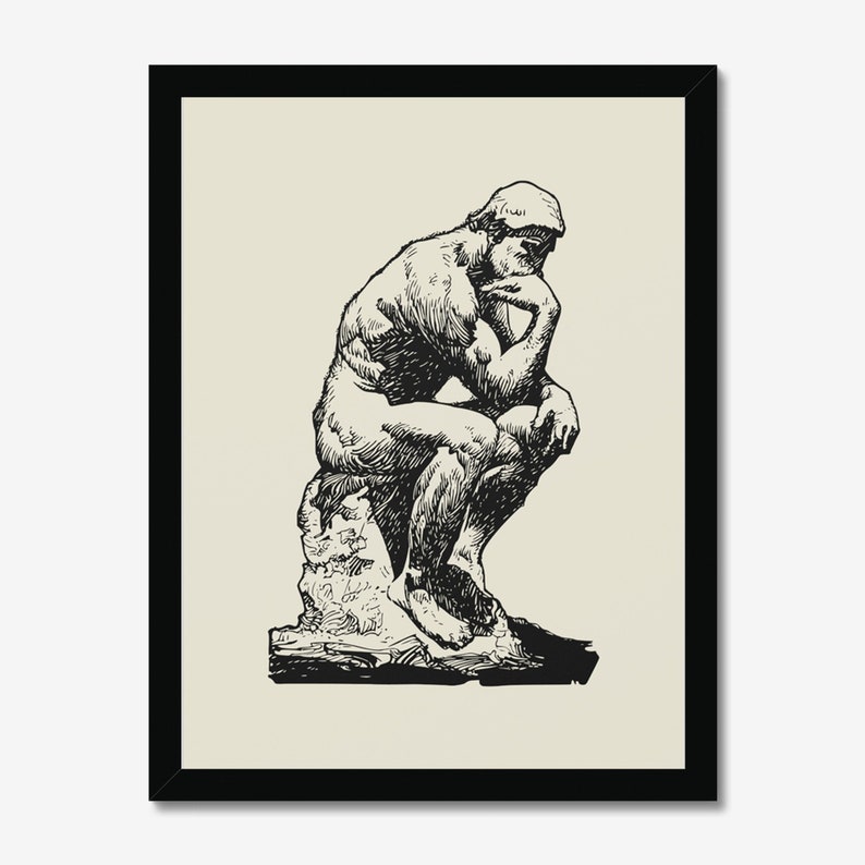 The Thinker Poster | Thinking Man Print | Sculpture Print | Gift for ...