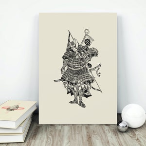 Japanese Samurai Full Armour Print | Samurai Poster | Traditional ...