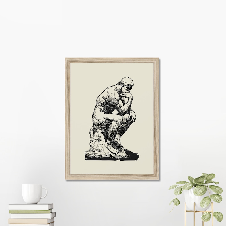 The Thinker Poster | Thinking Man Print | Sculpture Print | Gift for ...