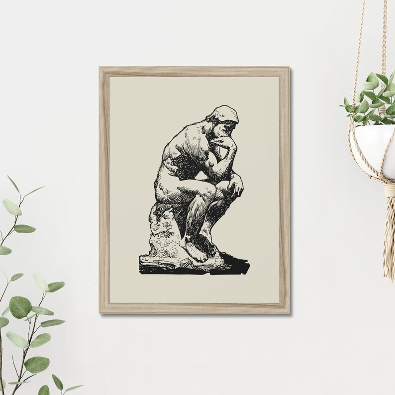 The Thinker Poster | Thinking Man Print | Sculpture Print | Gift for ...