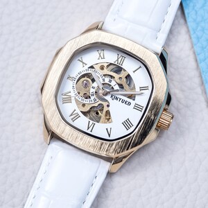 Engraved Automatic Retro Skeleton Mechanical Watch L Gold White Dial L ...