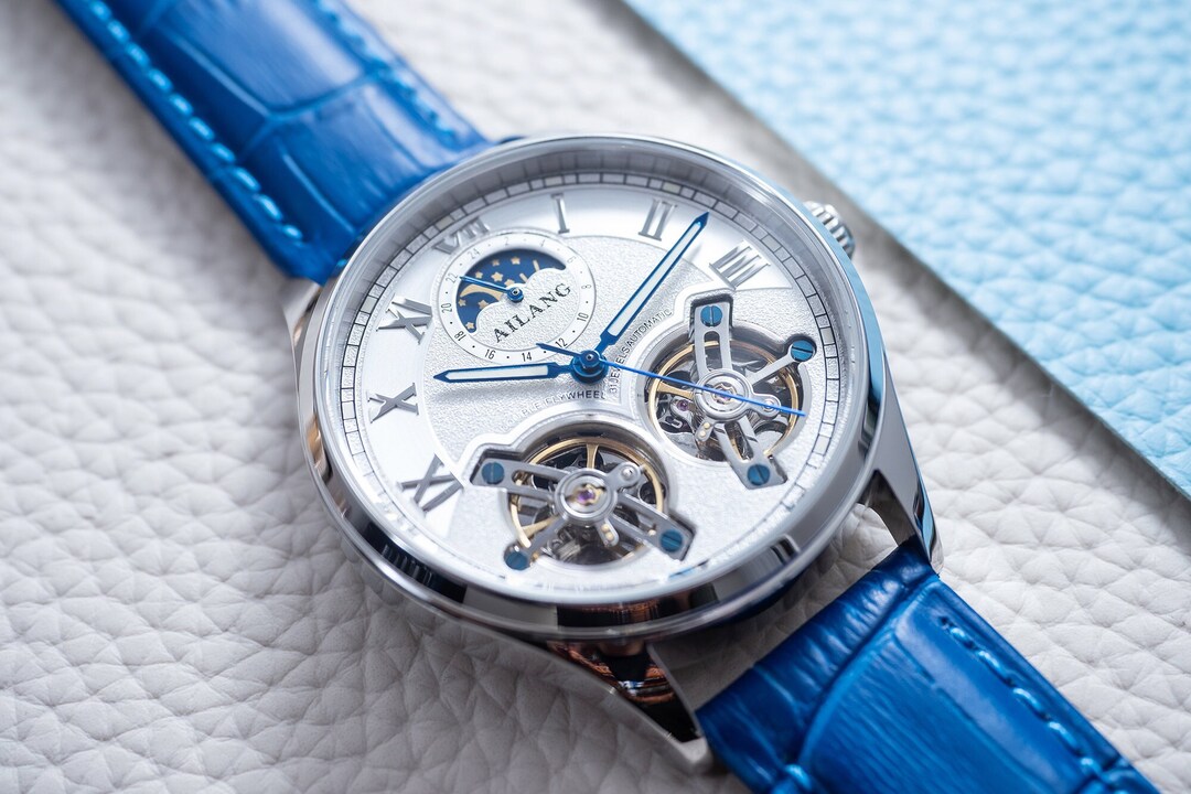 Engraved Automatic Skeleton Mechanical Dual Flywheel Watch L Silver ...