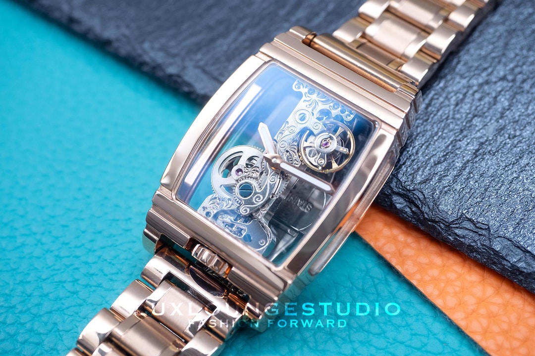 Manual Mechanical Skeleton Watch: Bridge Movement Rose Gold Stainless ...