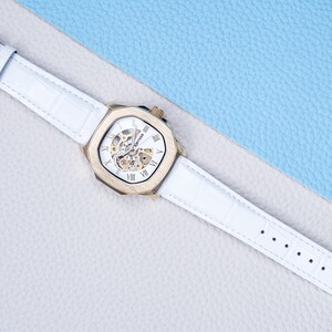 Engraved Automatic Retro Skeleton Mechanical Watch L Gold White Dial L ...