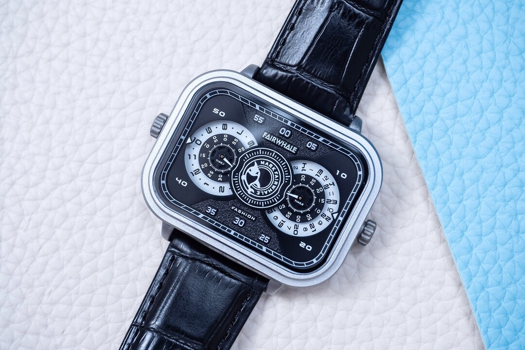 Engraved Dual Time Zone Quartz Watch L Luminous Hands & Dial L Silver ...