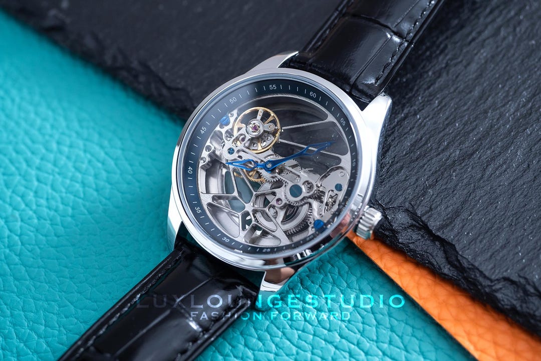 Personalized Skeleton Watch: Silver Automatic Mechanical Watch With ...