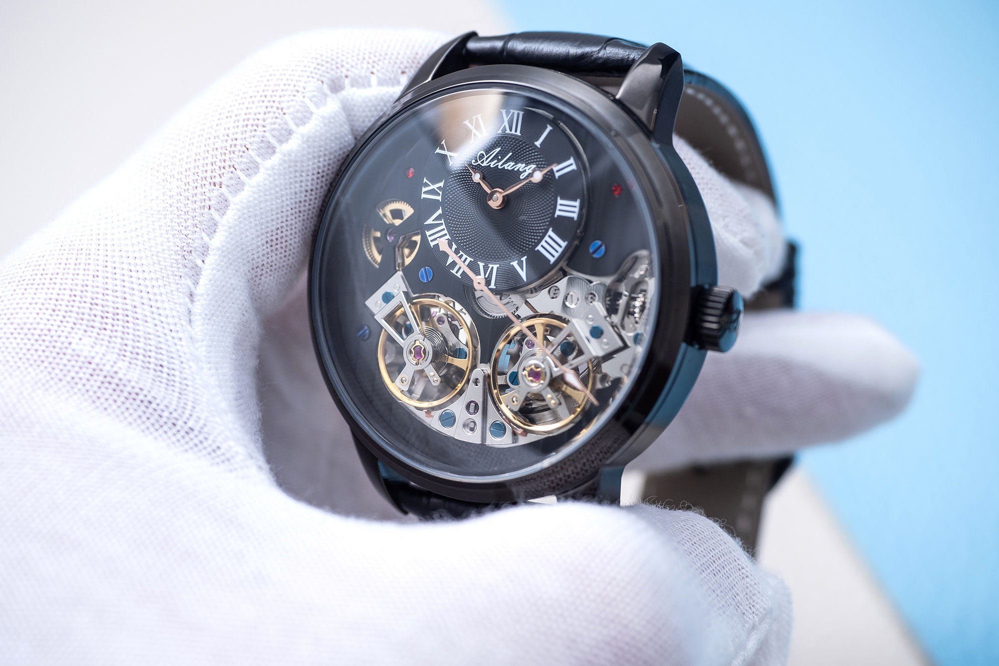 Engraved Automatic Luxury Mechanical Dual Flywheel Watch L Sapphire ...