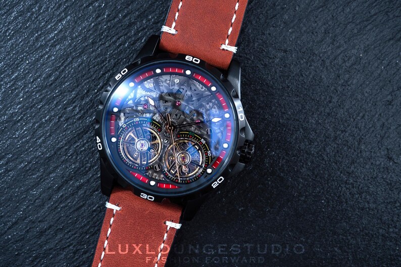 Personalized Mechanical Skeleton Watch: Double Flywheel, Rose Gold ...