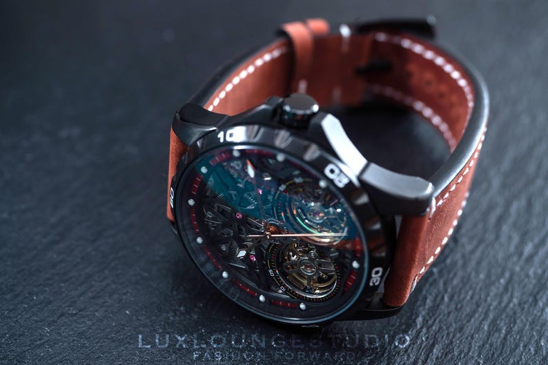 Personalized Mechanical Skeleton Watch: Double Flywheel, Rose Gold ...