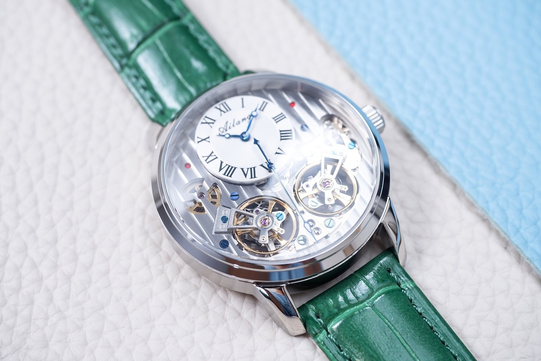Automatic Dual Flywheel Watch: Sapphire Glass, Green Leather Strap - Etsy