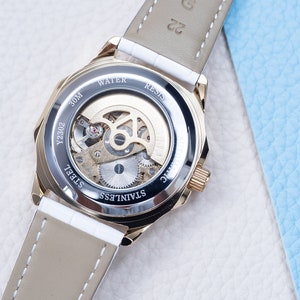 Engraved Automatic Retro Skeleton Mechanical Watch L Gold White Dial L ...