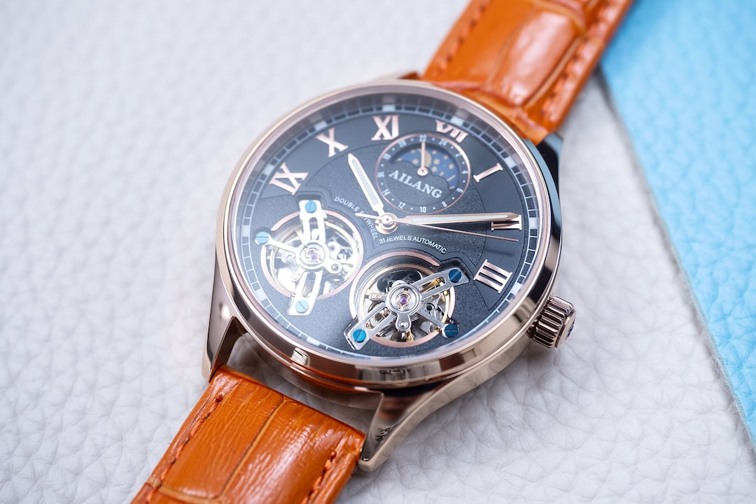 Engraved Automatic Skeleton Mechanical Dual Flywheel Watch L Rose Gold ...