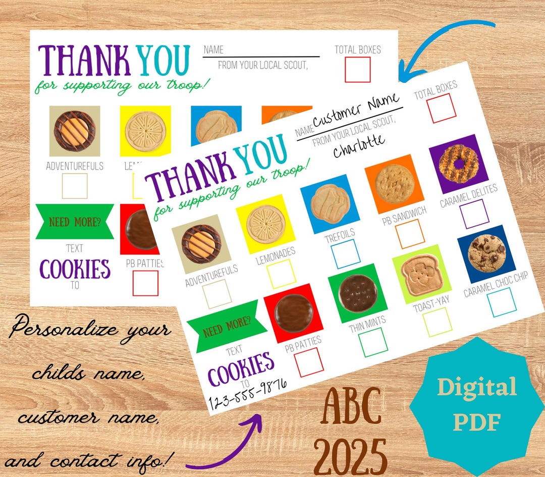 PERSONALIZED ABC COOKIE Thank You Tags, Scout Cookie Thank You Note ...