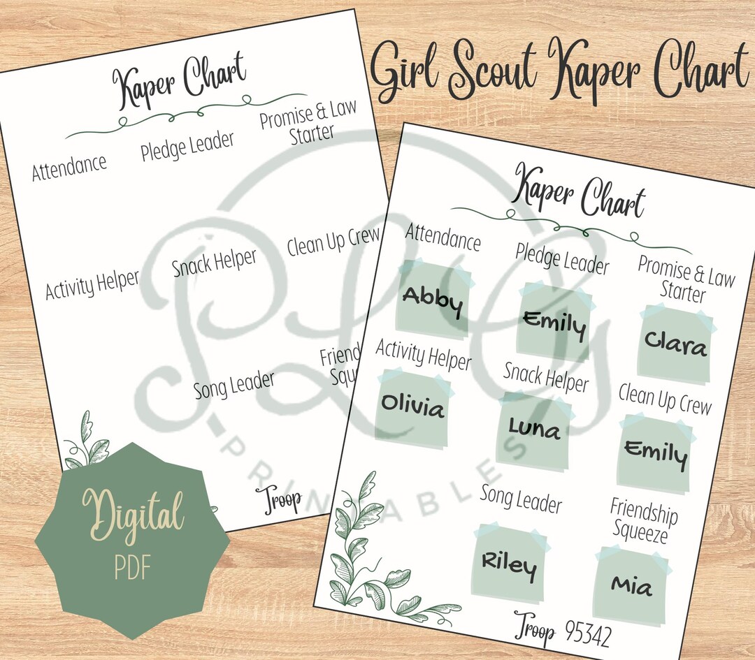 Girl Scout Kaper Chart, Simple Design, Instant Download Printable ...
