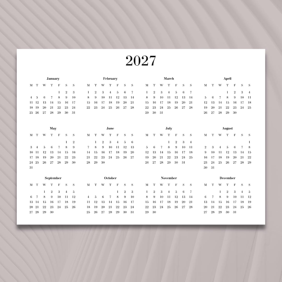 2027 Calendar Printable One Page Planner A3, A4, A5 and US Letter - Etsy