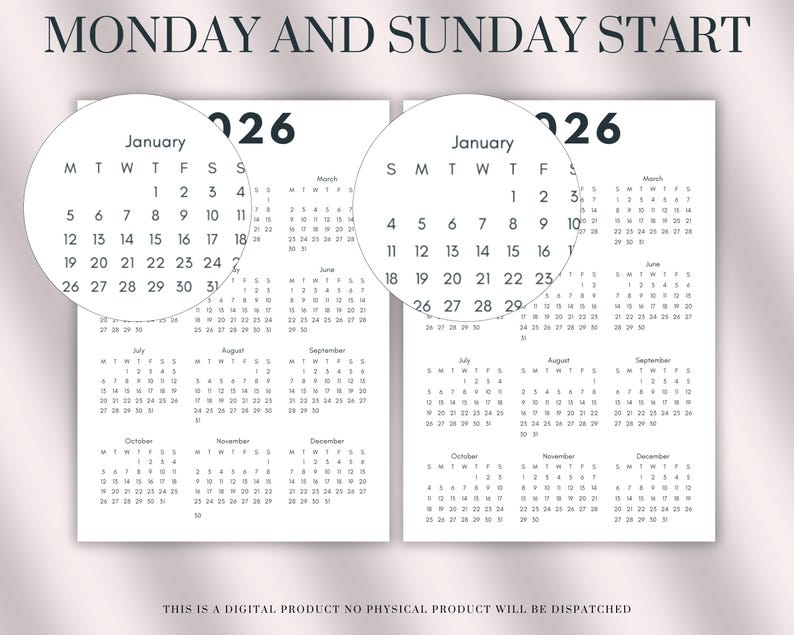 2026 Printable Calendar White & Black Minimalist Planner A4 PDF Year-at ...