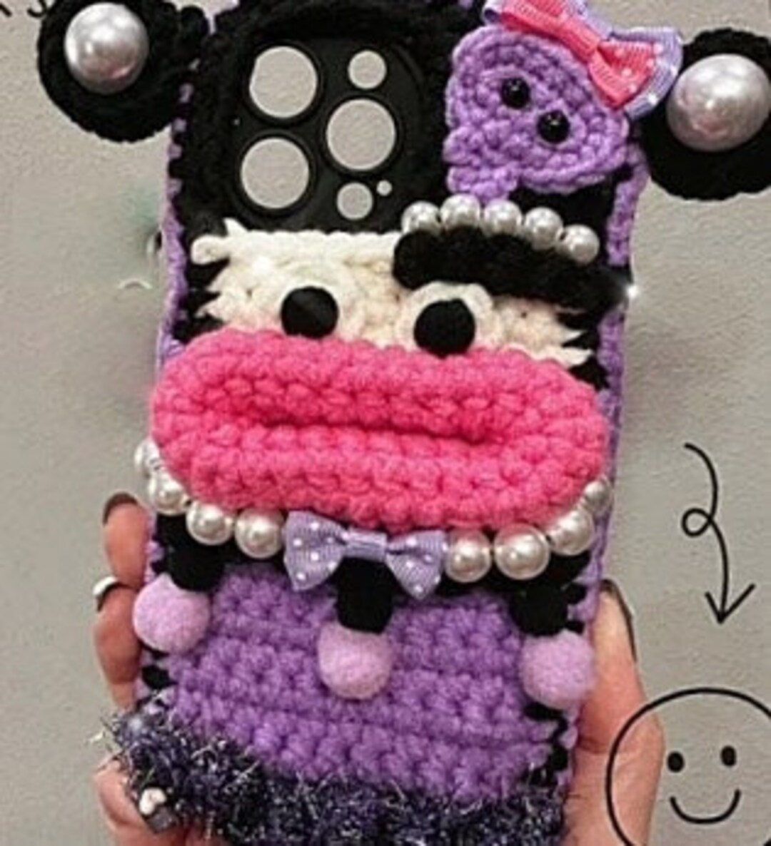 Kuromi Handmade Knitted Wool Phone Case Cute Ugly Cute Big Mouth Girl ...