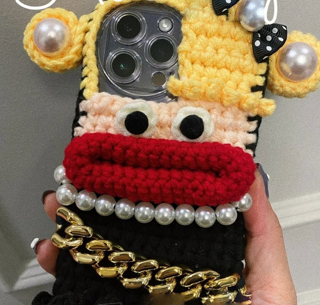 Yellow Hair Red Big Mouth Handmade Knitted Wool Phone Case - Etsy
