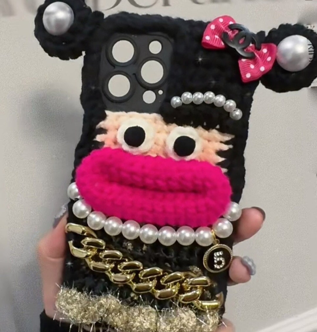 Rose Big Mouth Handmade Knitted Wool Phone Case Cute Ugly Cute Big ...