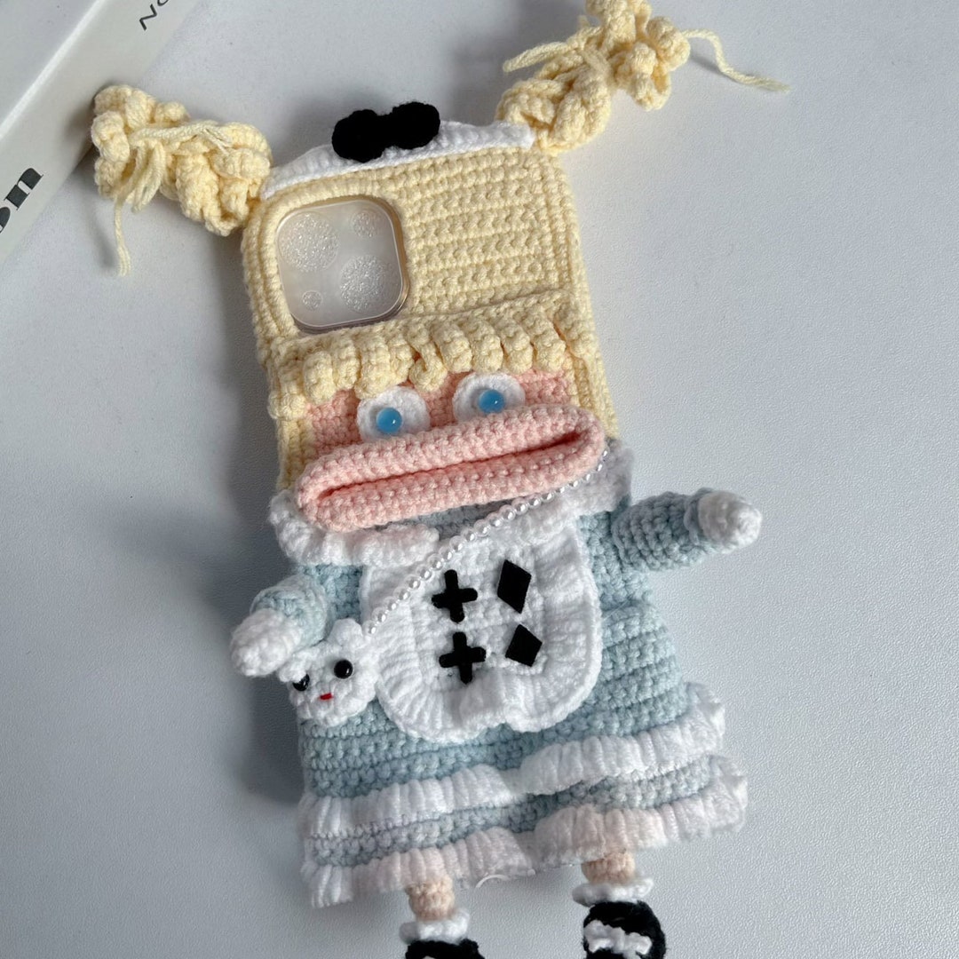 Pale Yellow Hair With Big Mouth Handmade Knitted Wool Phone Case Cute ...