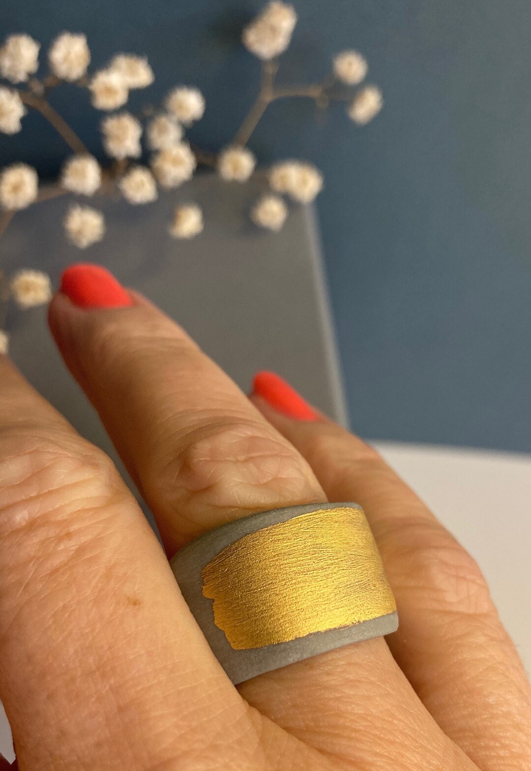 Wheel Thrown Grey Porcelain Ring With 24k Gold Lustre Brushstroke - Etsy