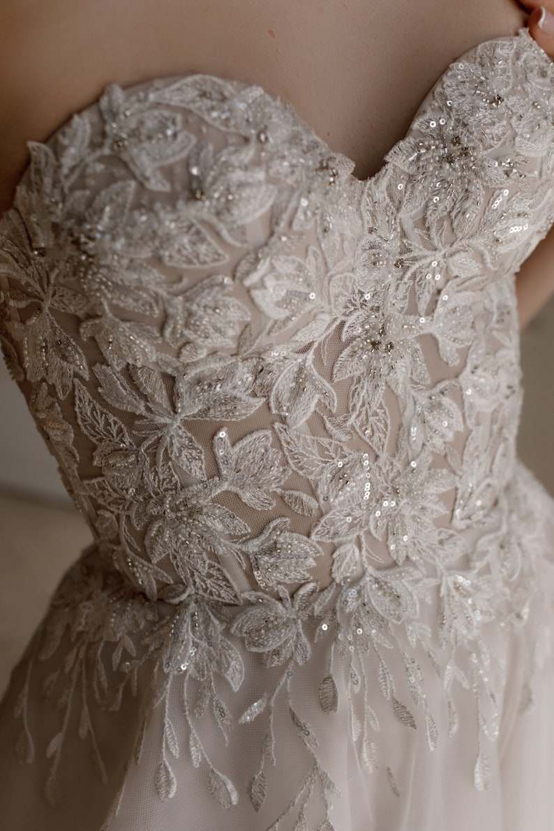 Unique Corset Wedding Dress Amadea With Long Train, Elegant Cream ...