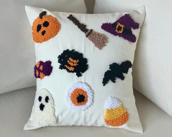 Punch Needle Halloween Pillow Cover Ghosts Embroidered - Etsy