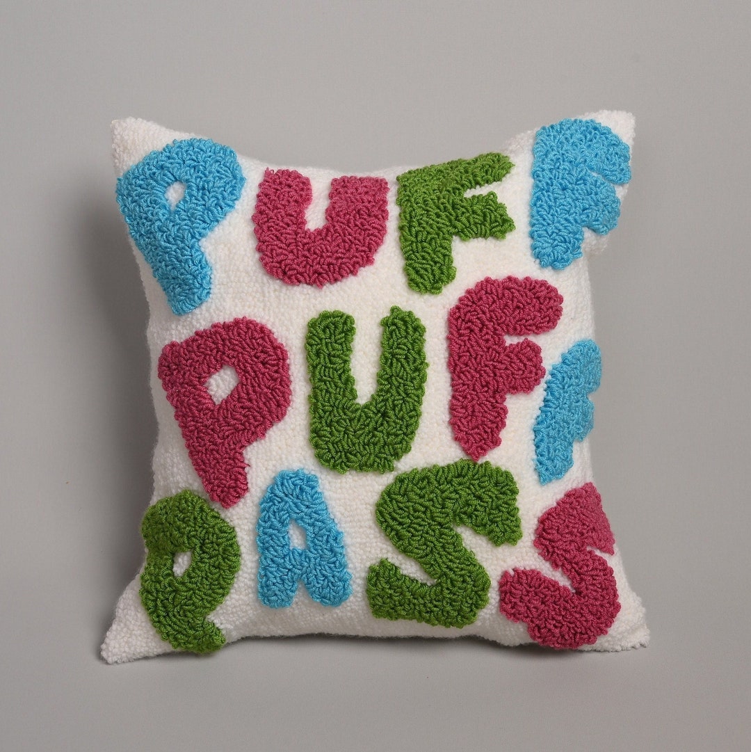 Puff Puff Pass Punch Needle Pillow, Throw Pillow, Decorative Sofa ...
