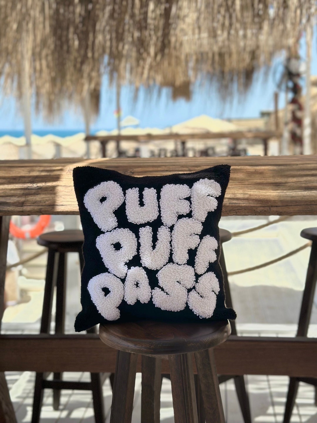 Black Puff Puff Pass Punch Needle Pillow, Throw Pillow, Decorative Sofa ...