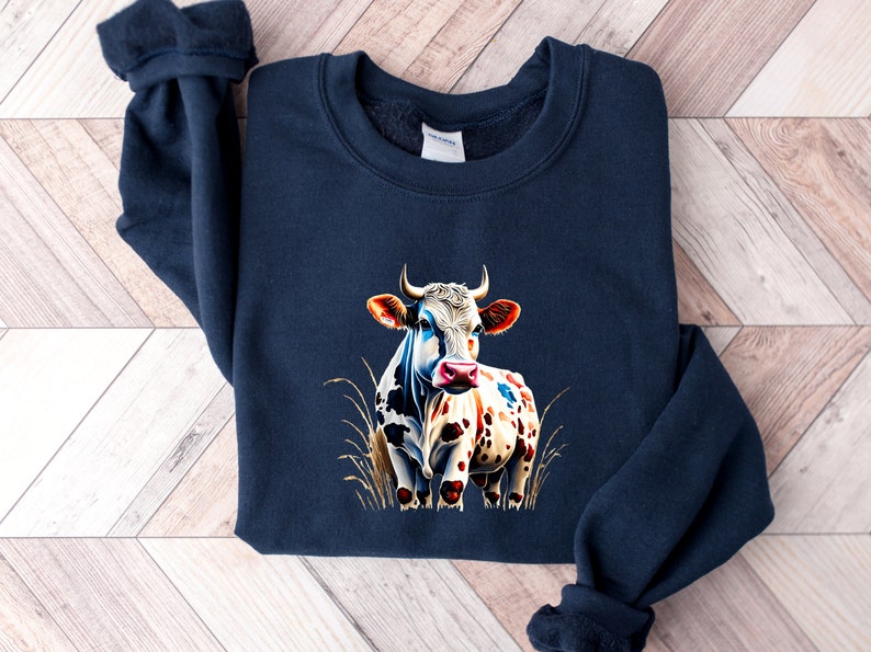 Cow Sweatshirt Cow Shirt Cow Crewneck Dairy Cow Farmer Gift Organic ...